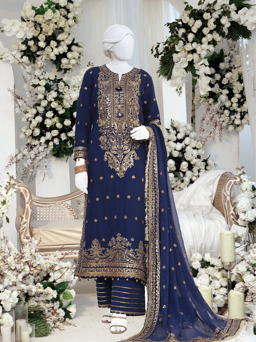 BLUE CHIFFON 3PC STITCHED | PFS-BD-04-8508/S – J. Bangladesh